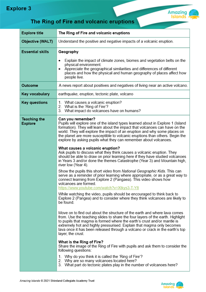 Explore 3 The Ring of Fire and volcanic eruptions: teacher's notes ...