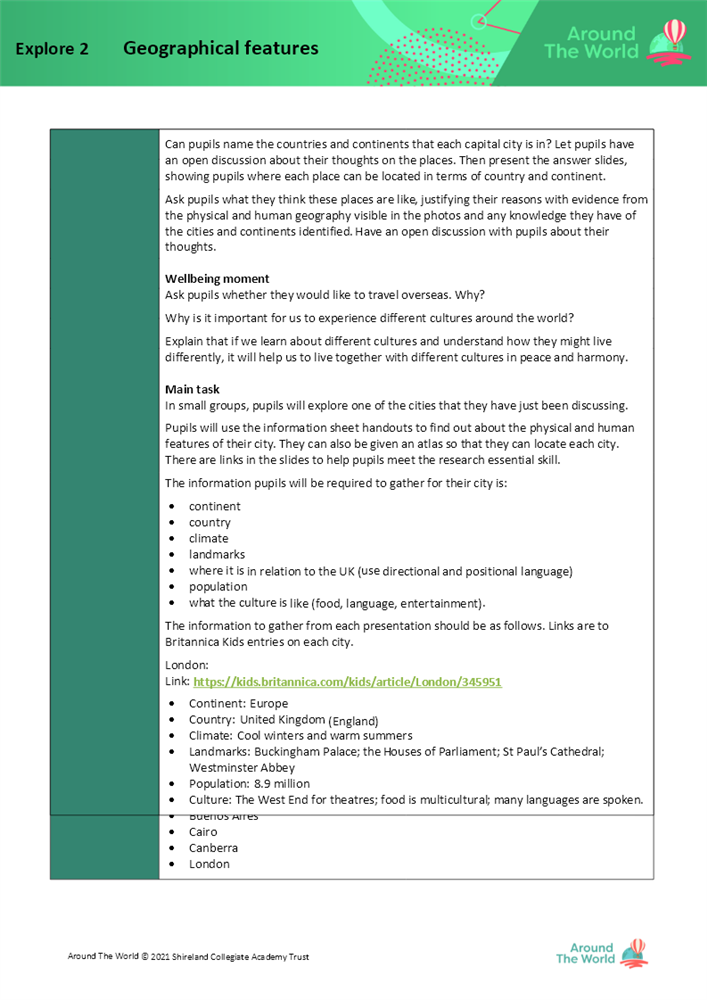 Explore 2 Geographical features: teacher notes | eduu.school