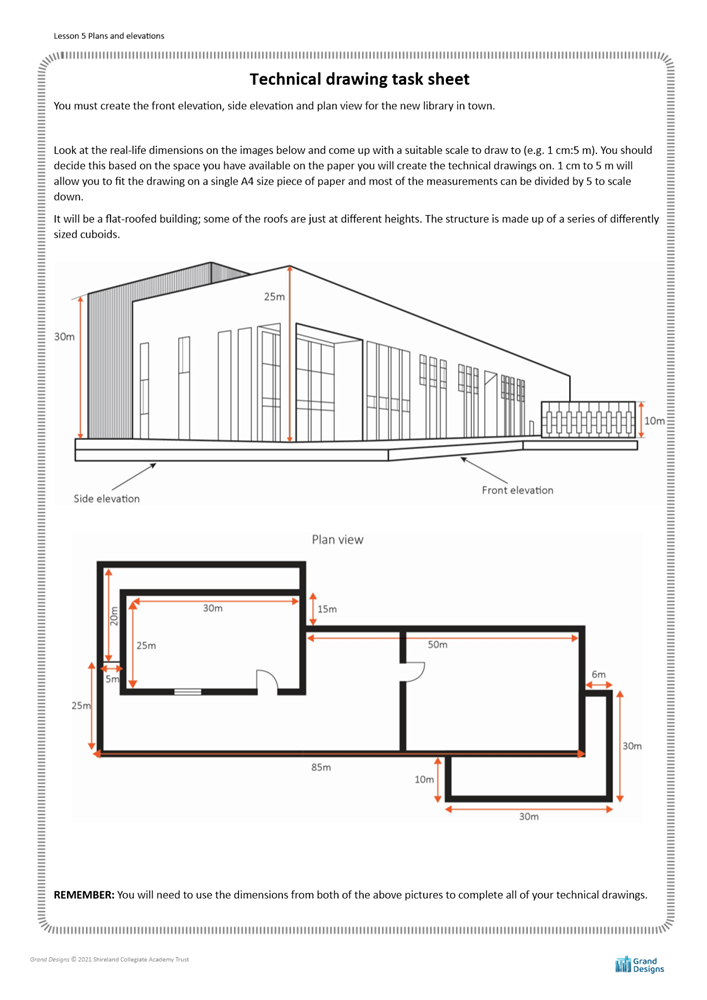 Lesson 5 Plans and elevations: Technical drawing task sheet | eduu.school