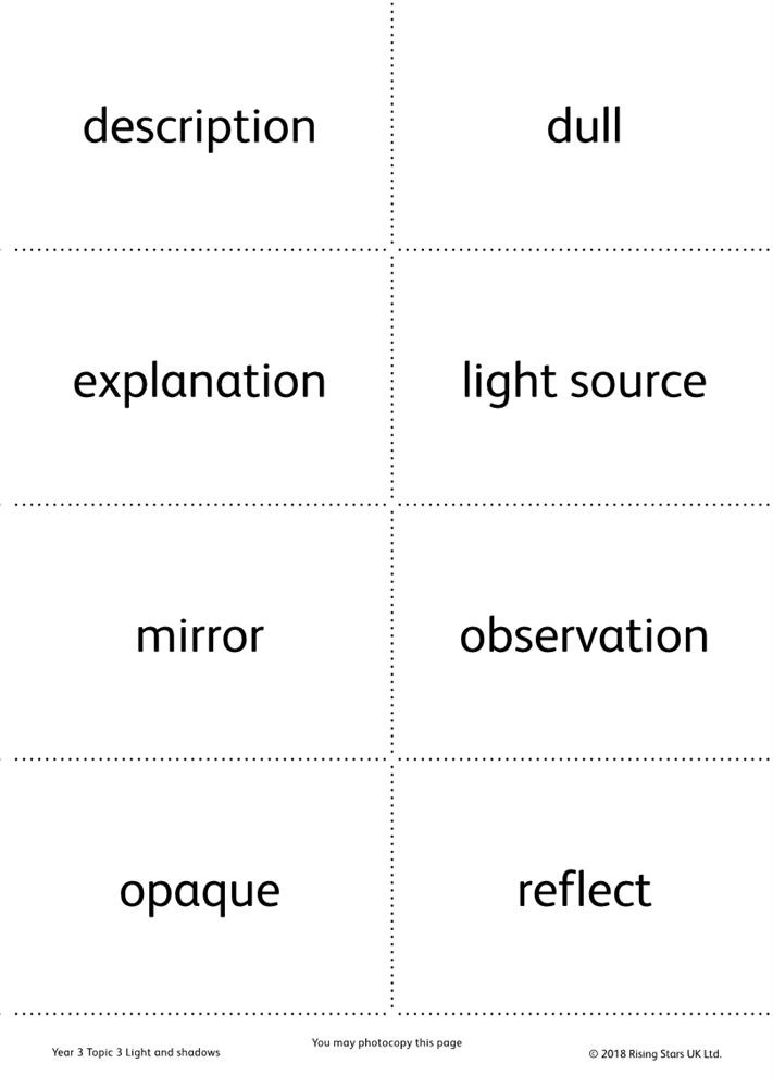 Light and shadows: Word mat | eduu.school